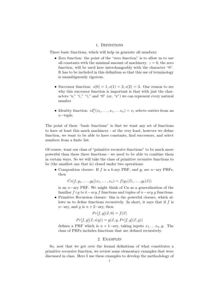 Primitive Recursive Functions Pdf Summation Recursion