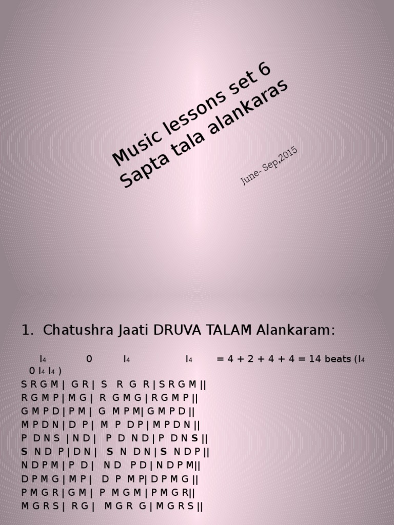Music Lessons Set 6 Sapta Tala Alankaras | PDF
