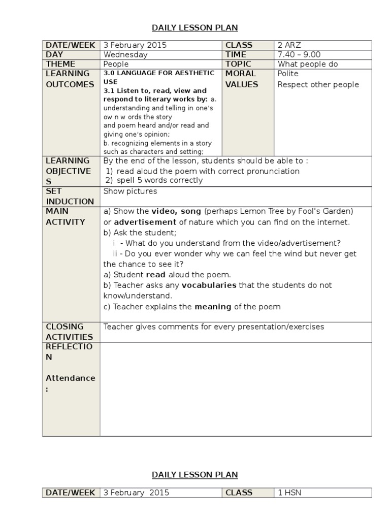 Daily Lesson Plans for Language Skills | PDF | Lesson Plan | Epistemology