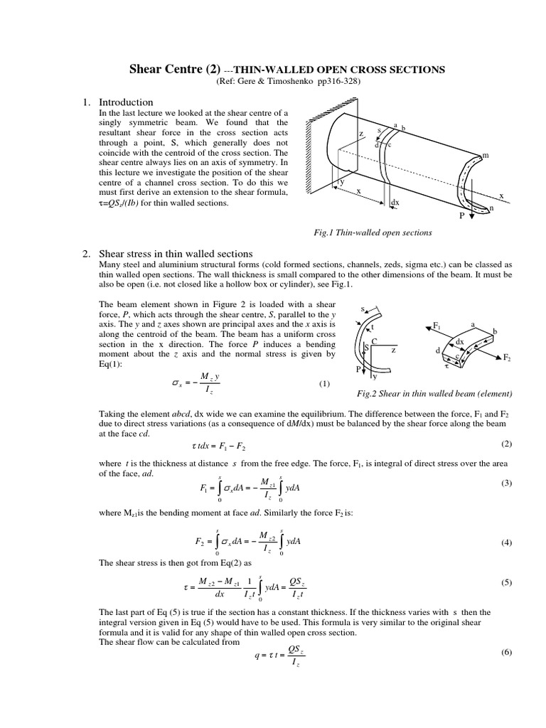 Shear Centre of Thin-Walled Open Sections | PDF | Shear Stress | Bending