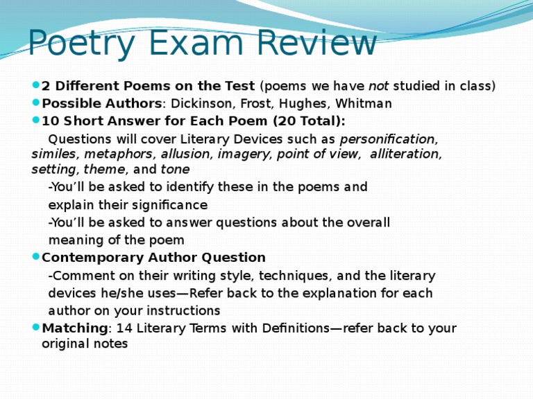 Poetry Exam Review Slide | PDF