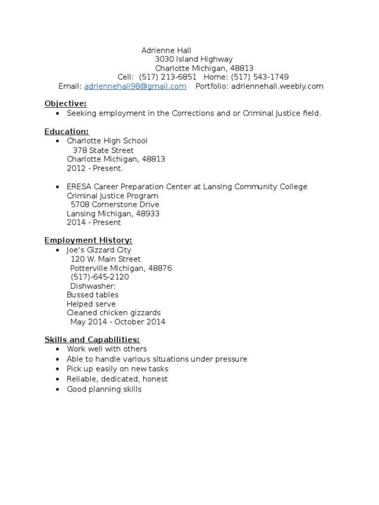 Adrienne Hall: Criminal Justice Career Seeker | PDF | Career & Growth ...