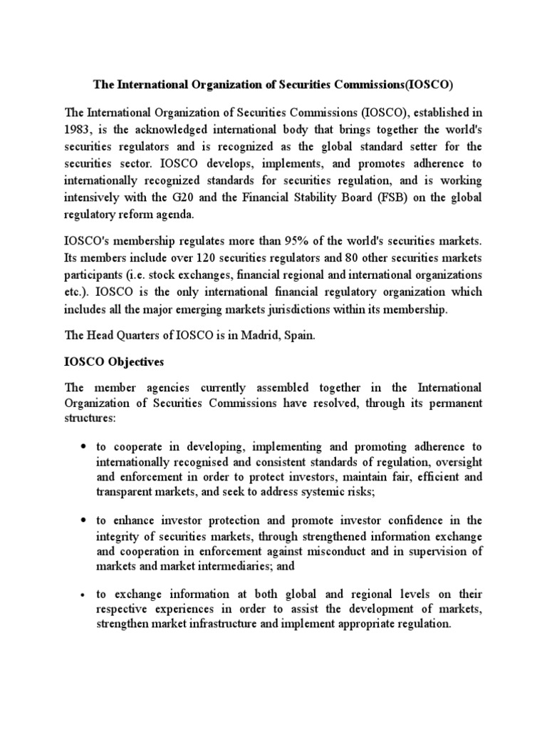 The International Organization of Securities Commissions (IOSCO) | PDF