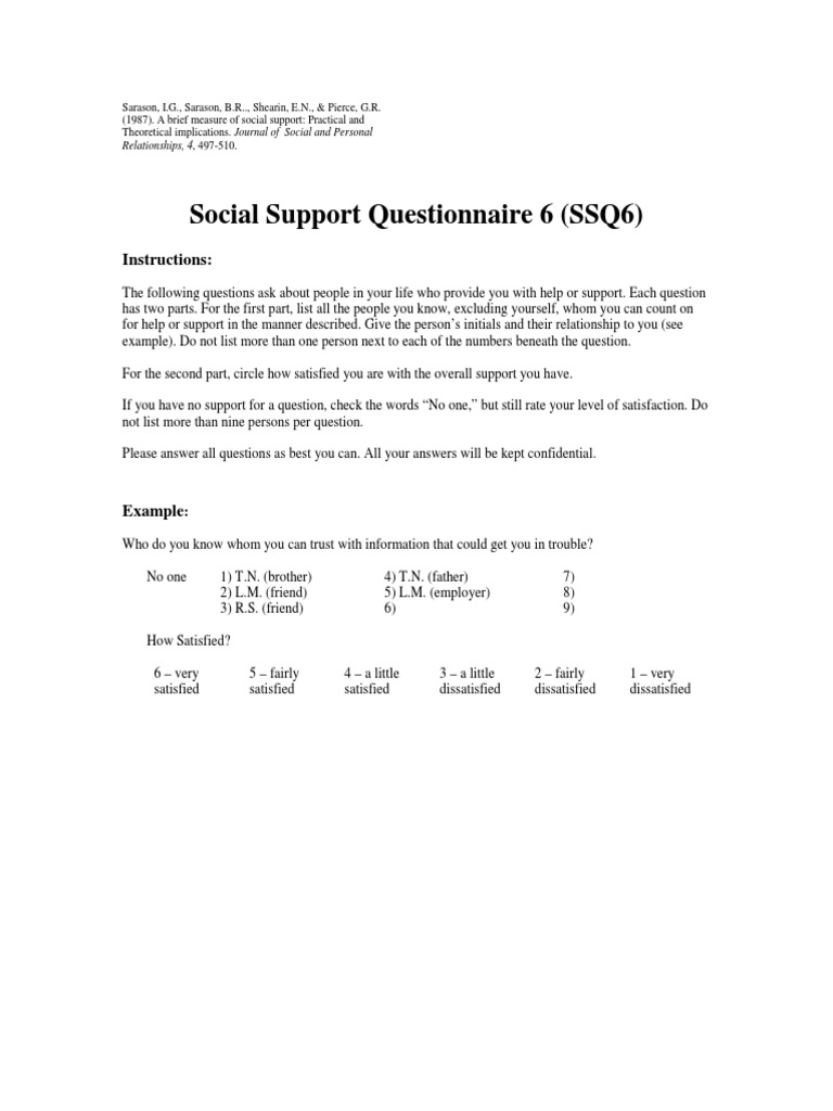 Measure Social Support SSQ6 | PDF | Psychology | Behavioural Sciences