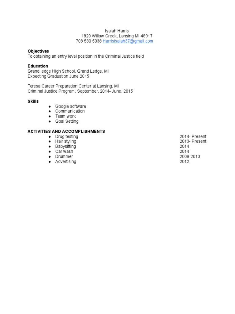 Entry-Level Criminal Justice Resume | PDF | Career & Growth | Business