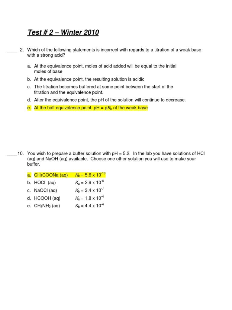 Sample Acid Base 2008 2010 An | PDF | Ph | Acid