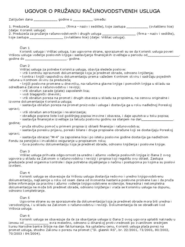 Ugovor o Pruzanju Racunovodstvenih Usluga | PDF