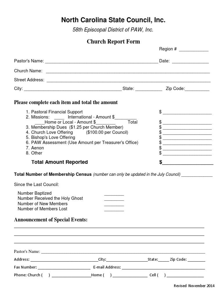 NCSC Church Report Form | PDF | Tithe | Baptists