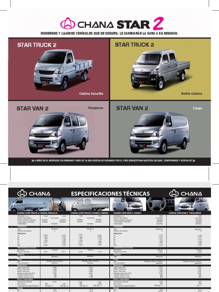 Ficha Tecnica Chana Star Truck Star Van Colombia 2014 | PDF | Eje | Coche