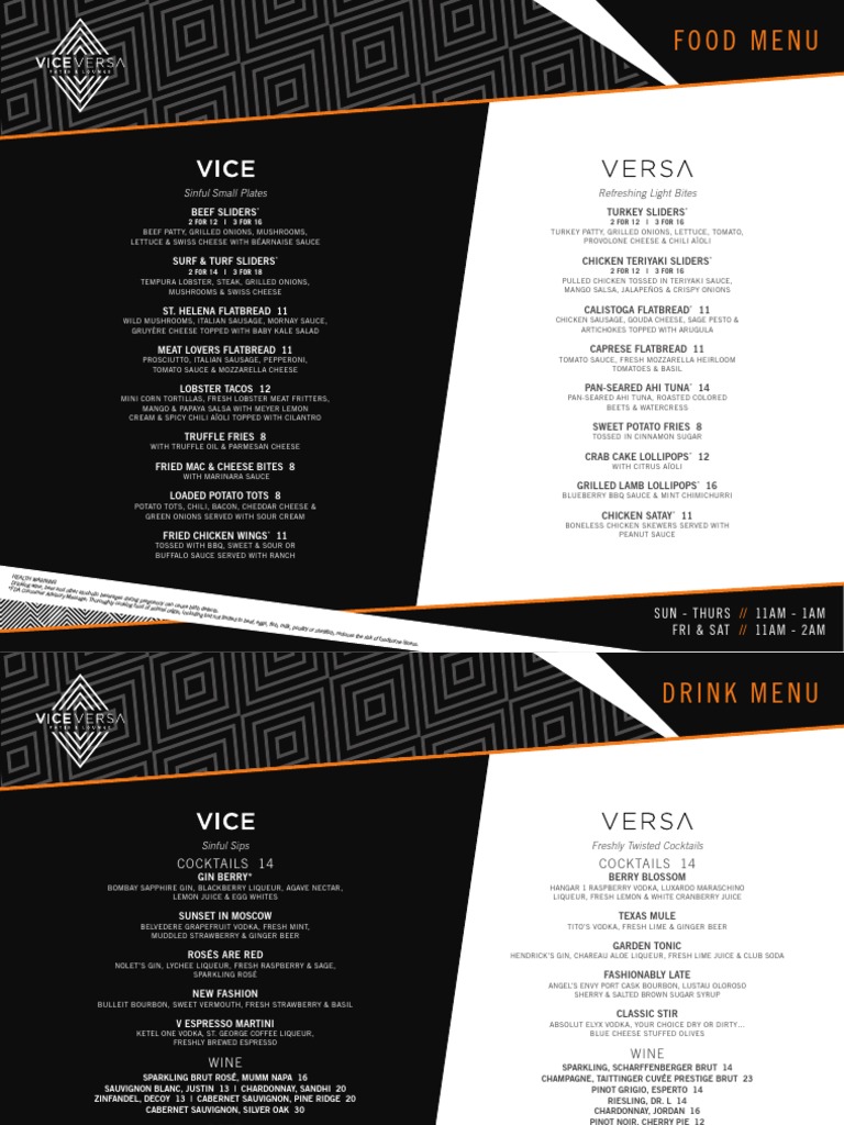 Vice Versa Menu | PDF