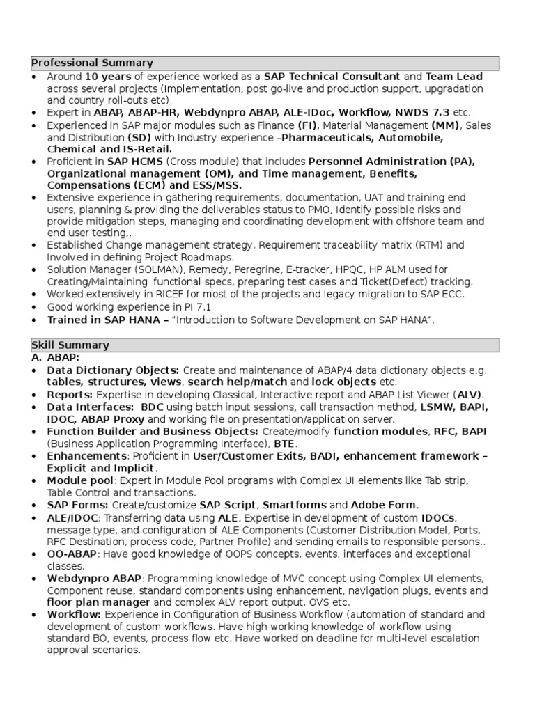 ABAP Architect Specification Technical Standard Sap Se