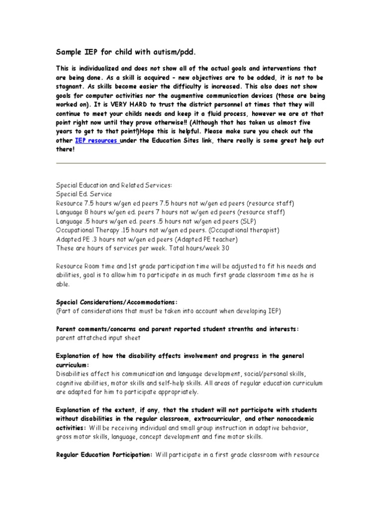 Sample IEP For Child With Autism | PDF | Individualized Education ... Sample IEP For Child With Autism | PDF | Individualized Education ...