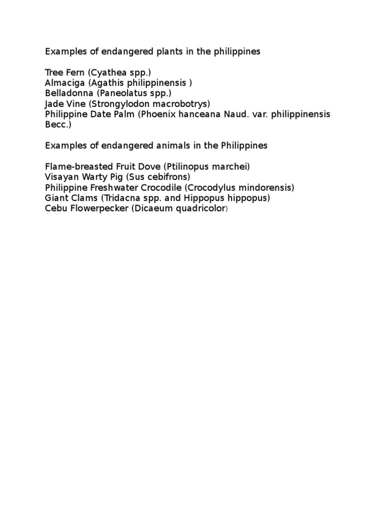 Examples of Endangered Plants in The Philippines | PDF | Philippines ...