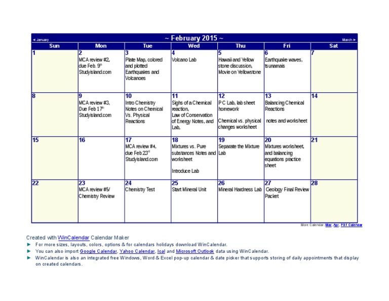 February 2015 Academic Calendar | PDF