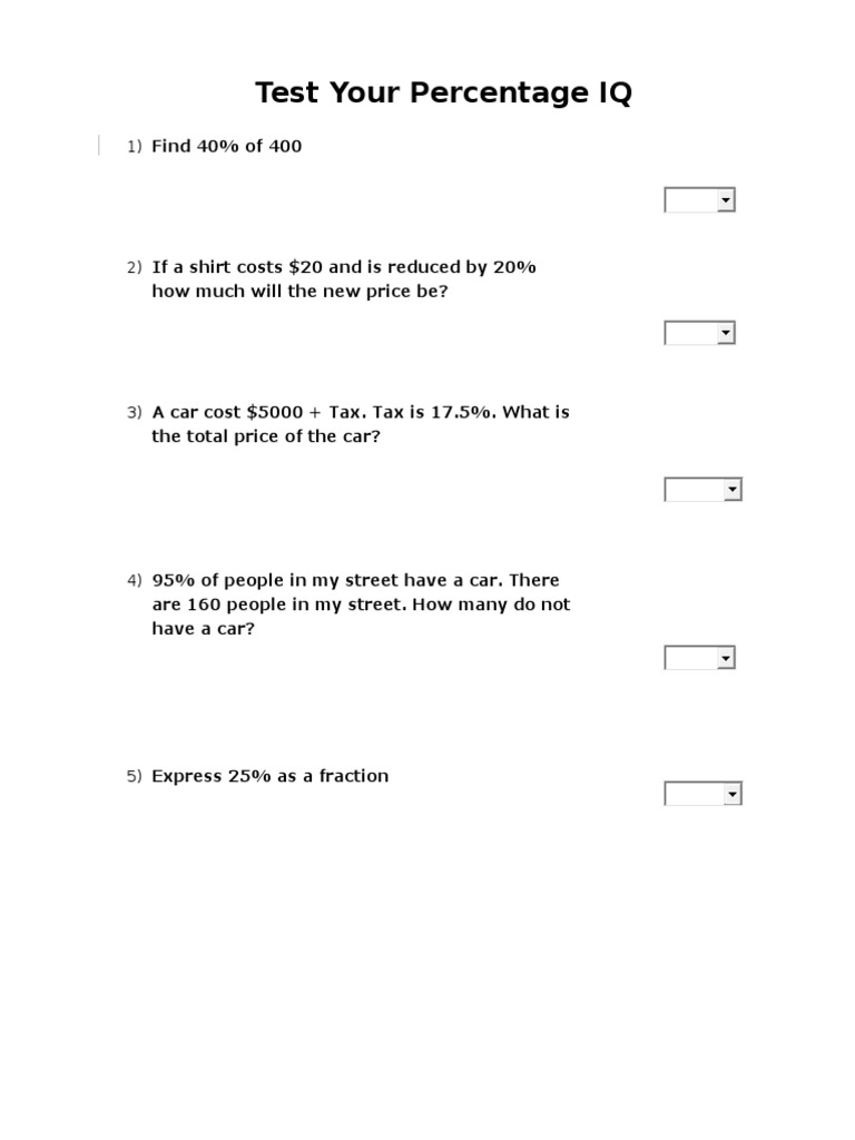 Percentage IQ Test Questions | PDF