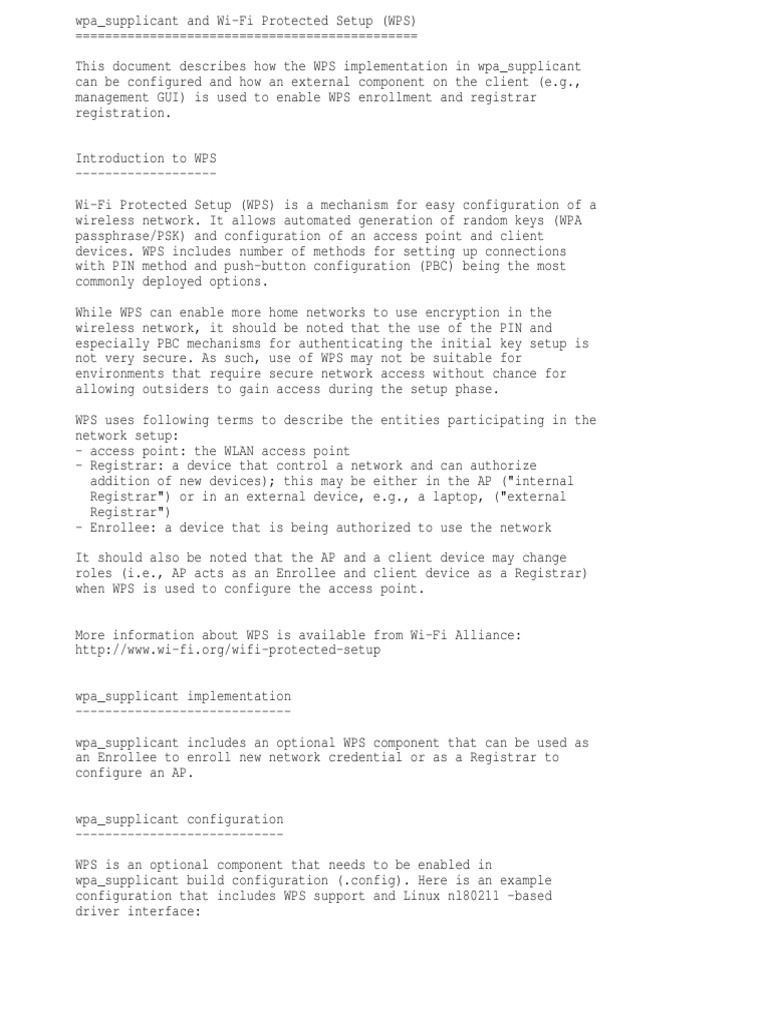 Configuring WPS Support in wpa_supplicant and Interacting with WPS Through External Commands ...