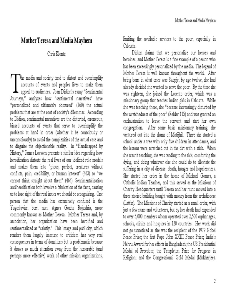 Mother Teresa Media Mayhem | PDF | Mother Teresa | Society