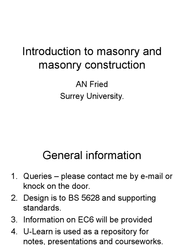 Presentation1-Introduction To Masonry and Masonry Construction | PDF ...