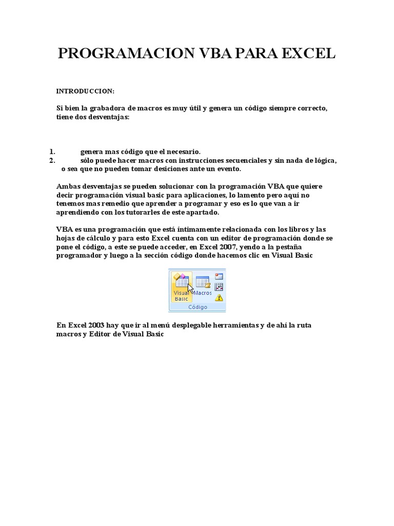 Programacion Vba para Excel Senati | PDF | Decimal | Macro (informática)