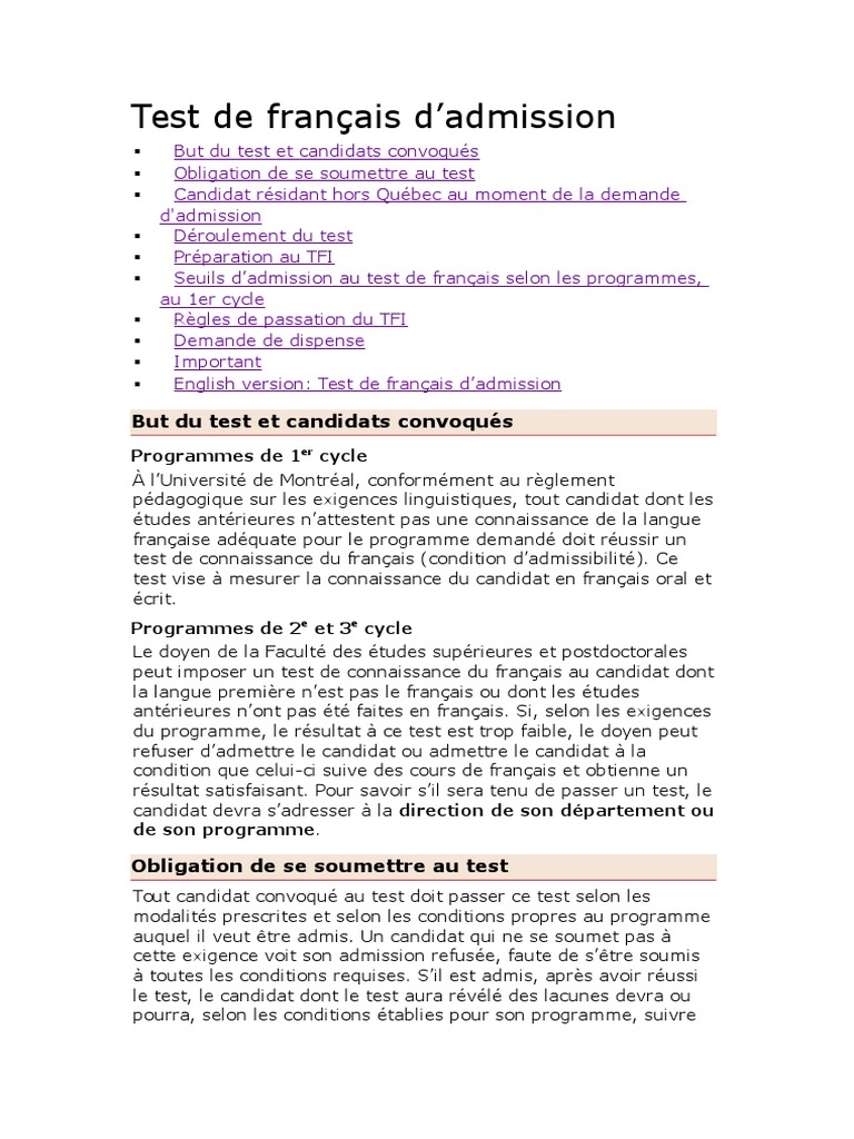 Exigences du Test de Français UdeM | PDF | Langue française | Québec