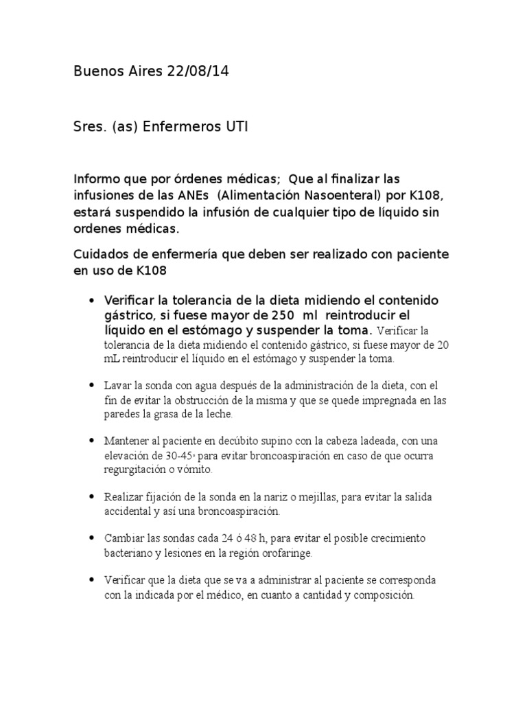 Cuidados Enfermería para ANEs K108 | PDF | Dieta | Medicina