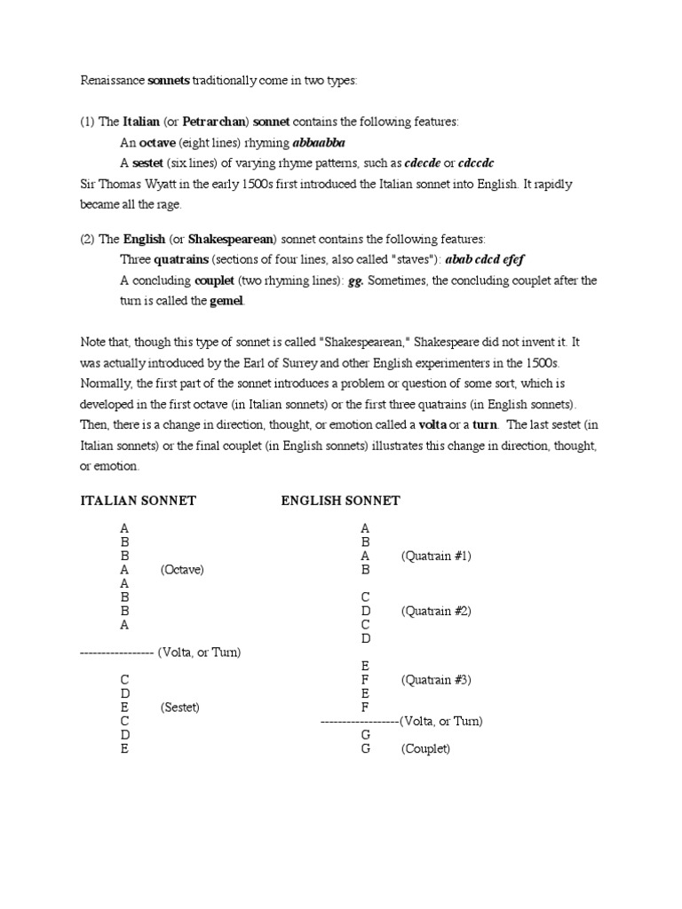 Sonnet Handout | Download Free PDF | Sonnets | Poetic Form