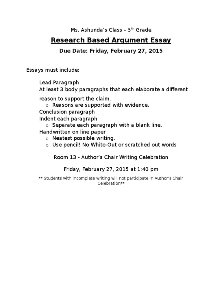 Research Based Argument Essay Checklist | PDF | Paragraph | Written ...