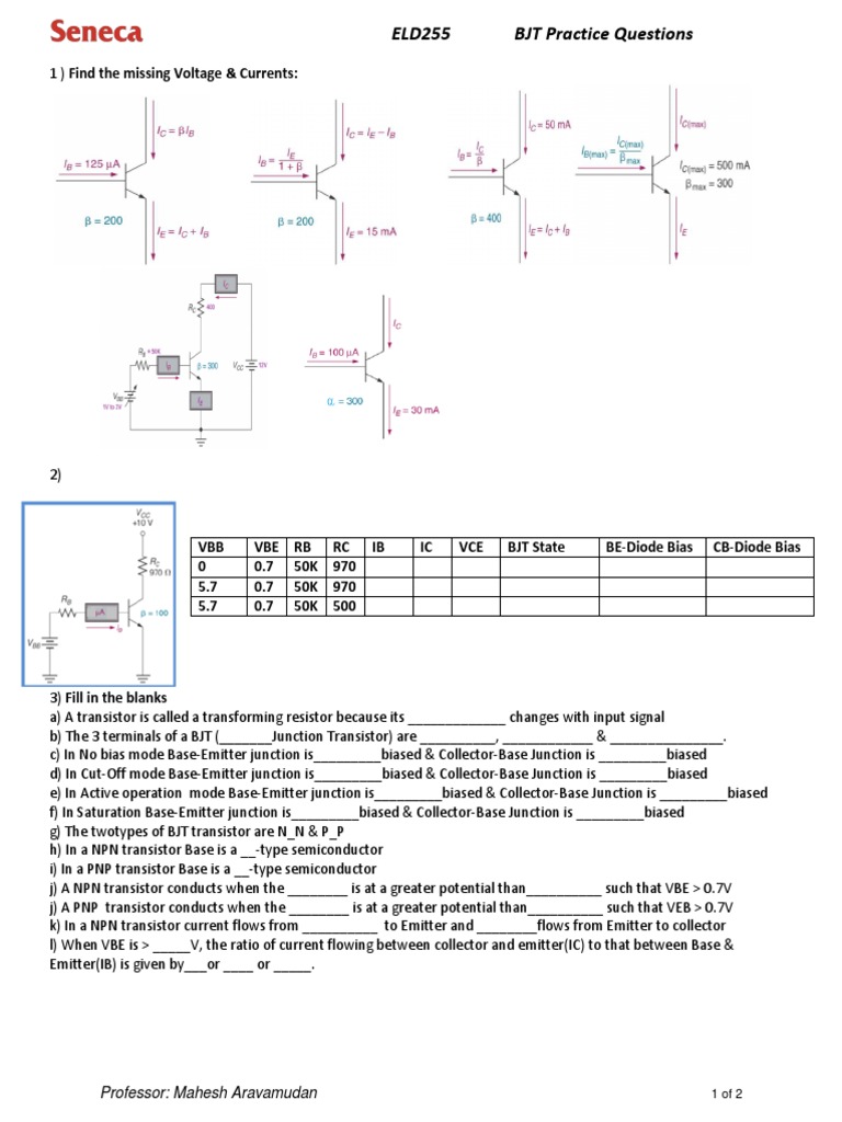 BJT Practice Questions PDF | PDF | Bipolar Junction Transistor | Transistor