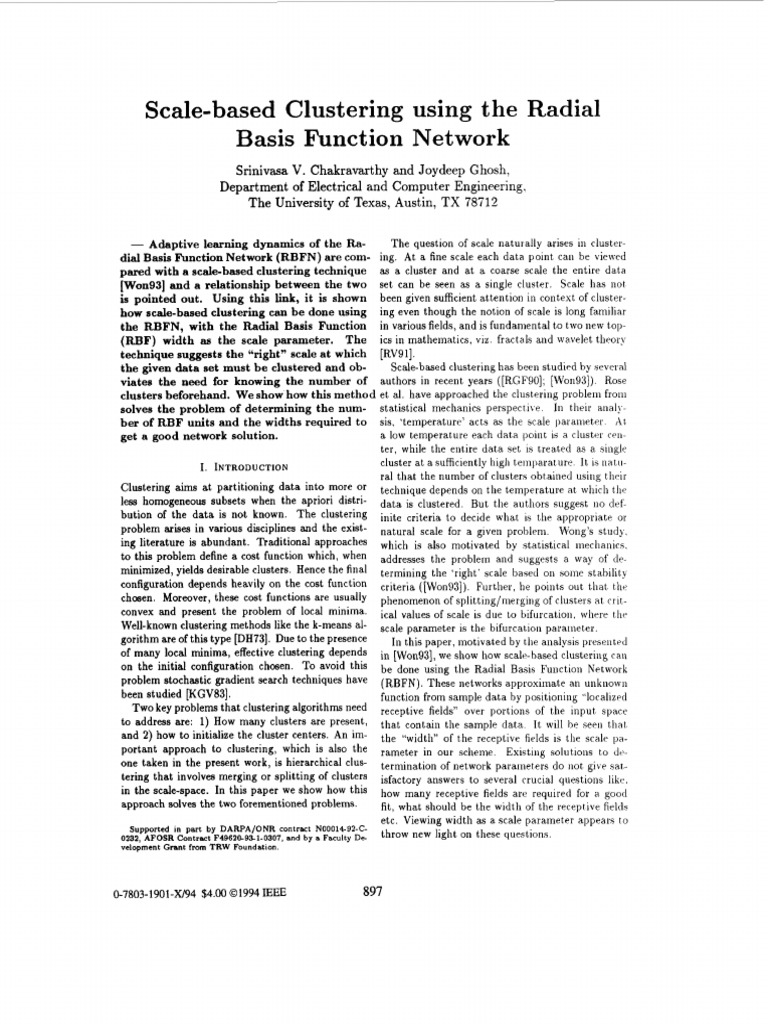 Scale-Based Clustering The Radial Basis Function: Network | PDF | Cluster Analysis | Artificial ...