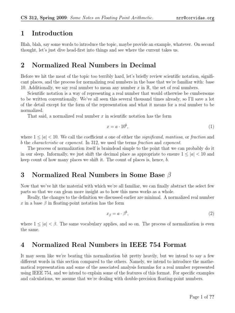 IEEE 754 Floating Point Notes | PDF | Discrete Mathematics | Numbers