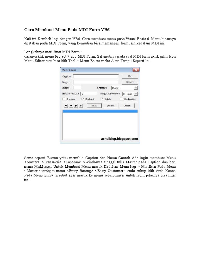 Cara Membuat Menu Pada MDI Form VB6 | PDF
