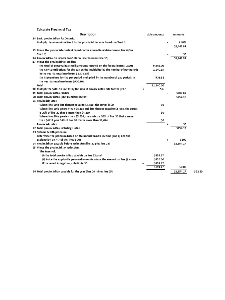 Ontario Provincial Tax Calculation Guide | PDF | Finance & Money Management