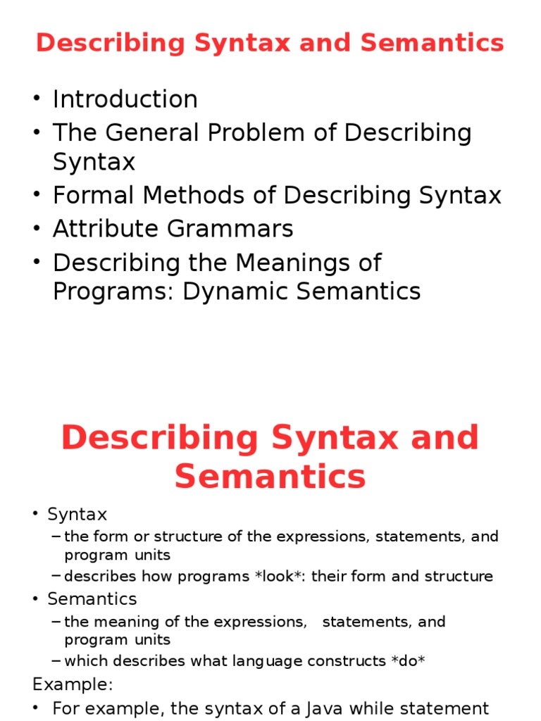 1.describing Syntax and Semantics | PDF | Programming Language | Parsing