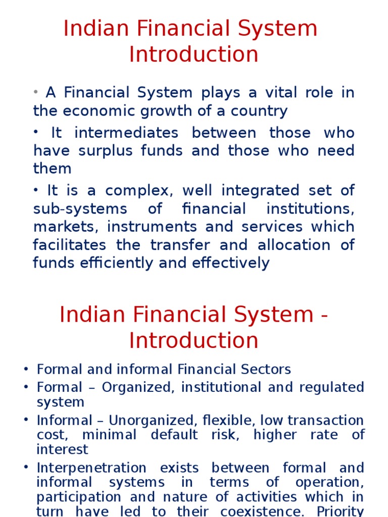 79169900 Introduction to Indian Financial System | Financial Markets ...