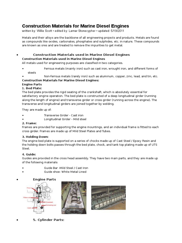 Construction Materials For Marine Diesel Engines | PDF | Cast Iron | Piston