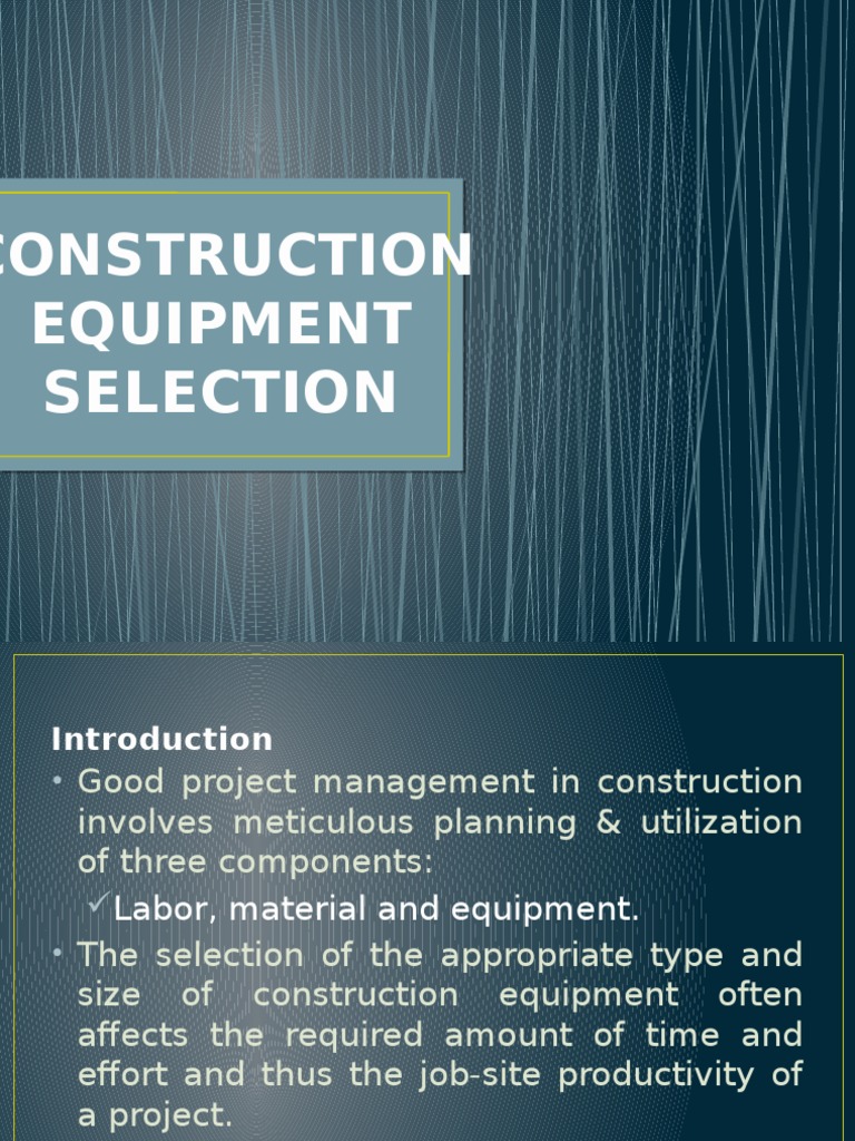 Construction Equipment Selection | PDF | Depreciation | Reliability ...