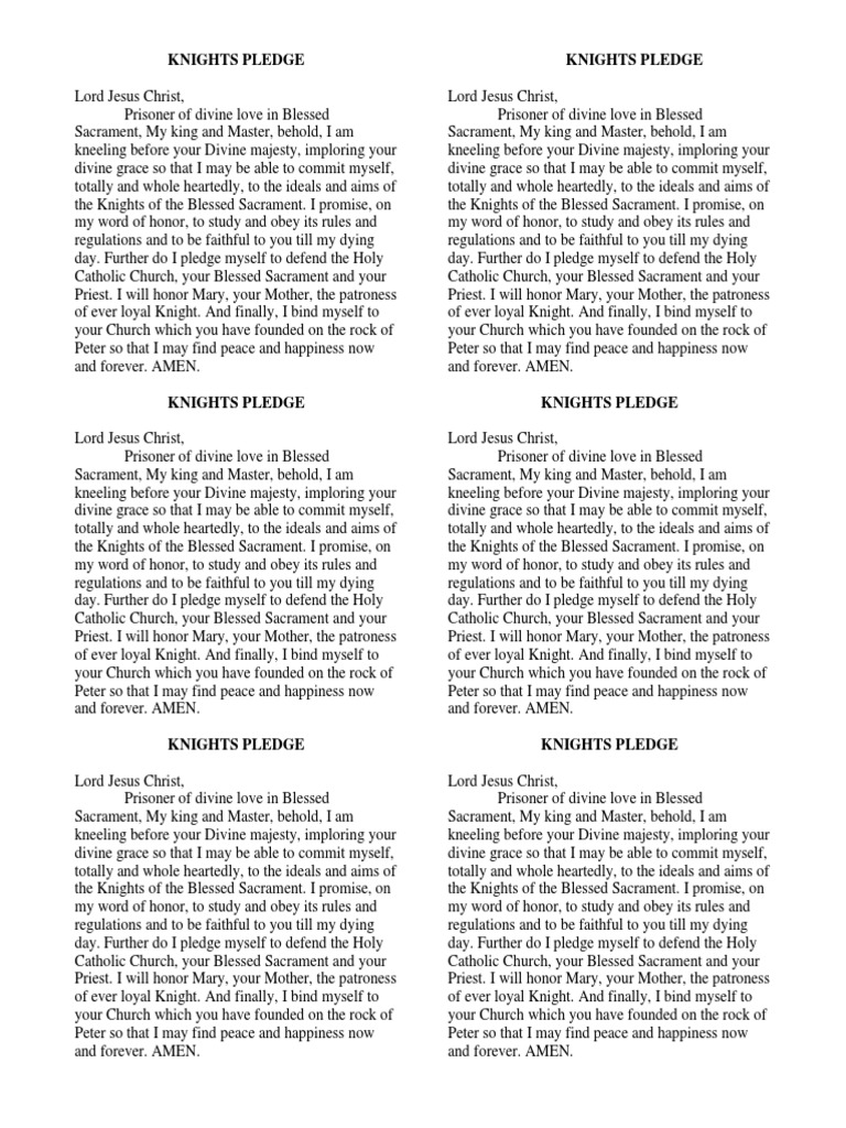 Knights of the blessed Sacrament Pledge | Eucharist | Anglicanism