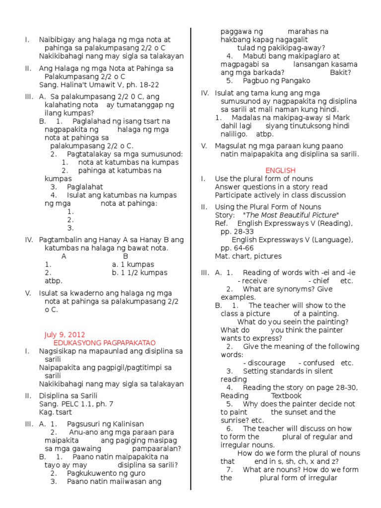 Lesson Plan JULY | PDF