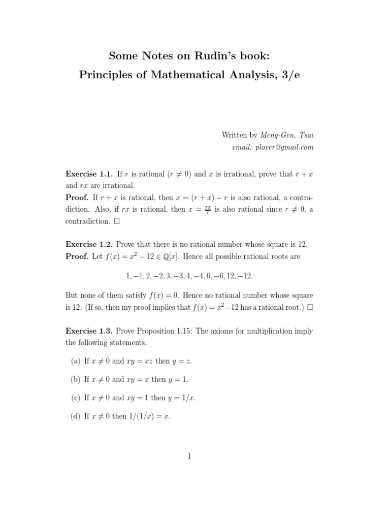 Principles of Mathematical Analysis Rudin Solutions | PDF | Series ...