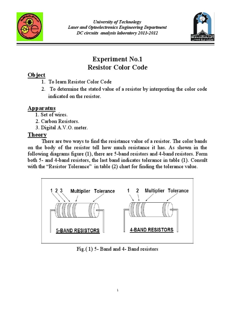 Experiment No.1: Resistor Color Code | PDF | Resistor | Electrical Network