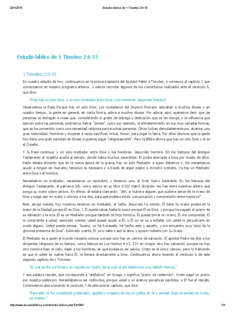 Estudio Bíblico de 1 Timoteo 2-6-15 | PDF | Oración | Pablo el apóstol