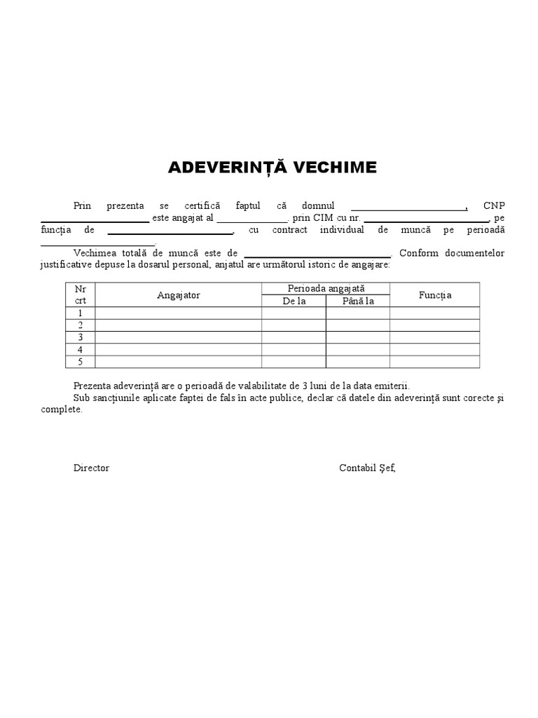 Model Adeverinta Vechime Pdf