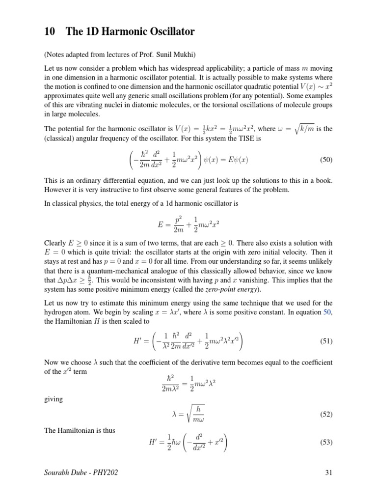 10 The 1D Harmonic Oscillator: kx mω x k/m | PDF | Wave Function ...