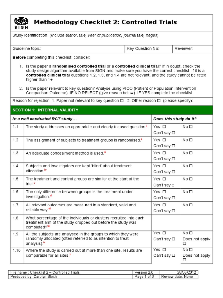 Checklist | Randomized Controlled Trial | Clinical Trial