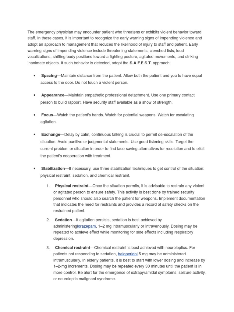 SAFEST Psychiatry Mnemonic | PDF | Antipsychotic | Violence