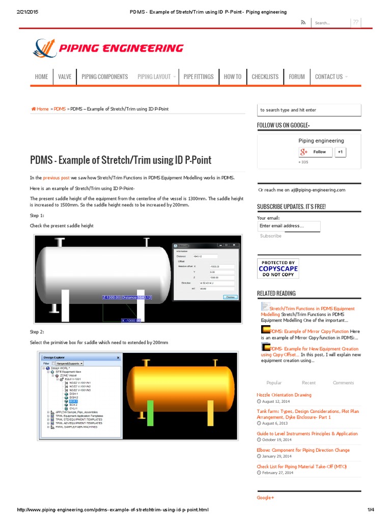 PDMS - Example of Stretch - Trim Using ID P-Point - Piping Engineering ...