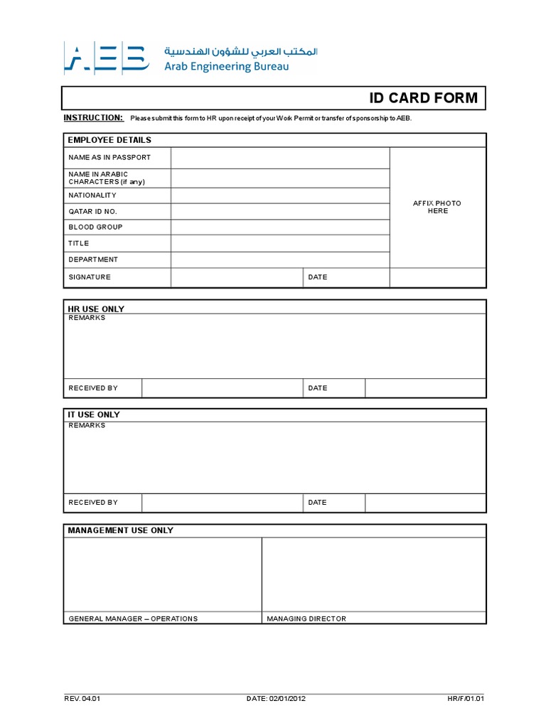 Id Card Form: Instruction: Employee Details | PDF | Identity Document ...