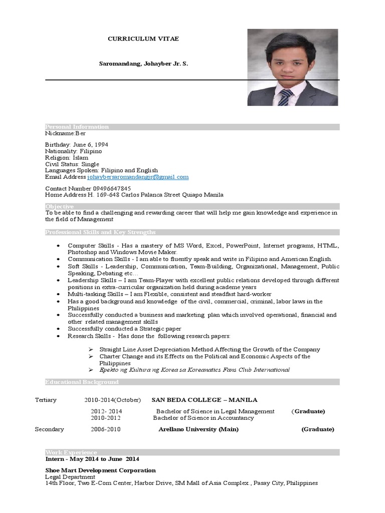 Filipino Student Resumes