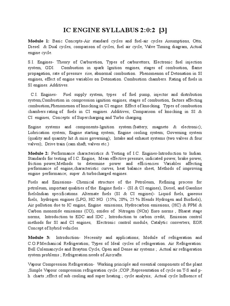Ic Engine Syllabus | PDF | Internal Combustion Engine | Diesel Engine