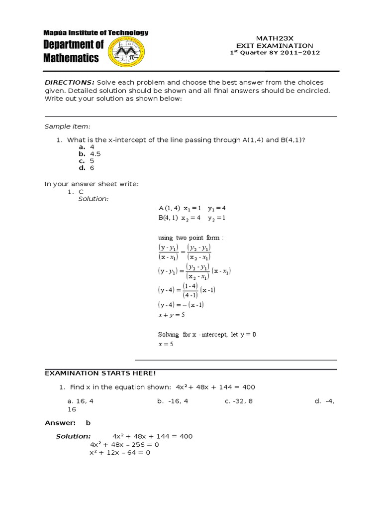 Exit Exam First Quarter-Key (1) | Mathematical Objects | Elementary ...